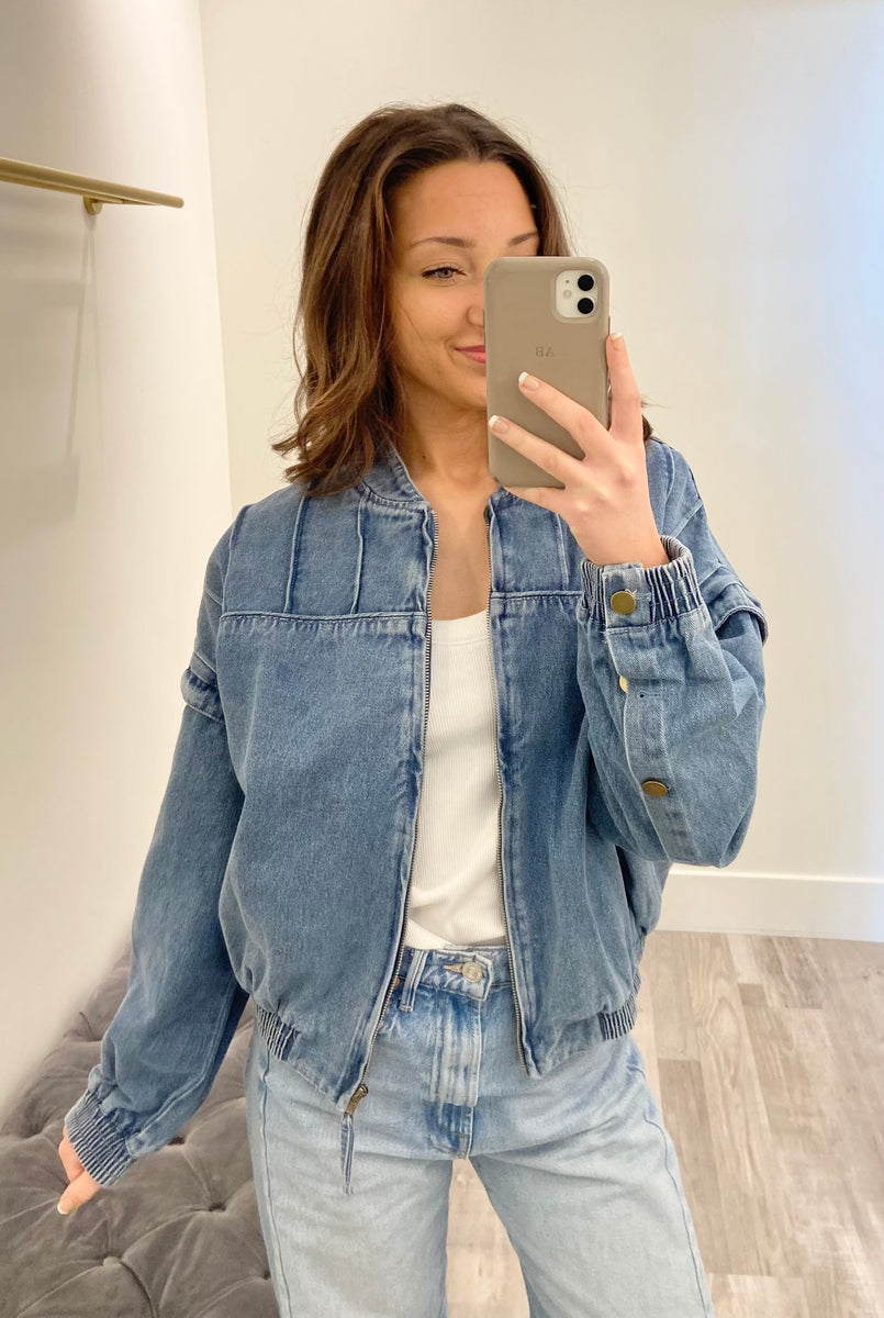 Esme Jacket w/ Button Sleeve Denim – Mapel Boutique