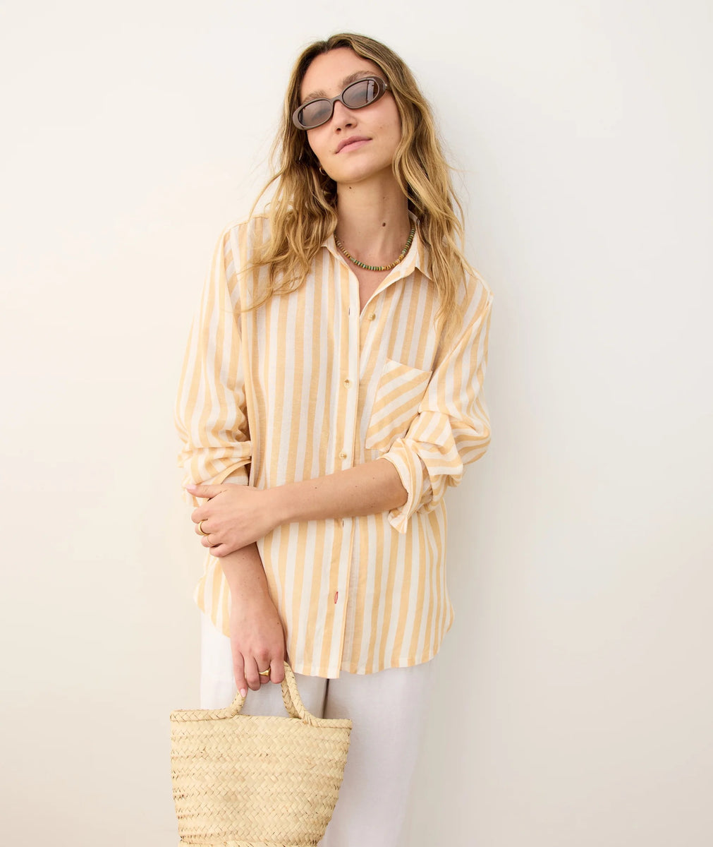 Jane Relaxed Linen Shirt Yellow/White Stripe – Mapel Boutique