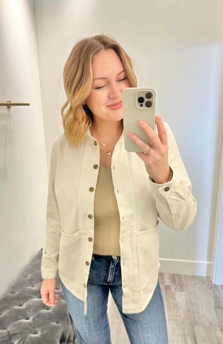 Astrid Oversized Denim Shirt Jacket Ivory – Mapel Boutique