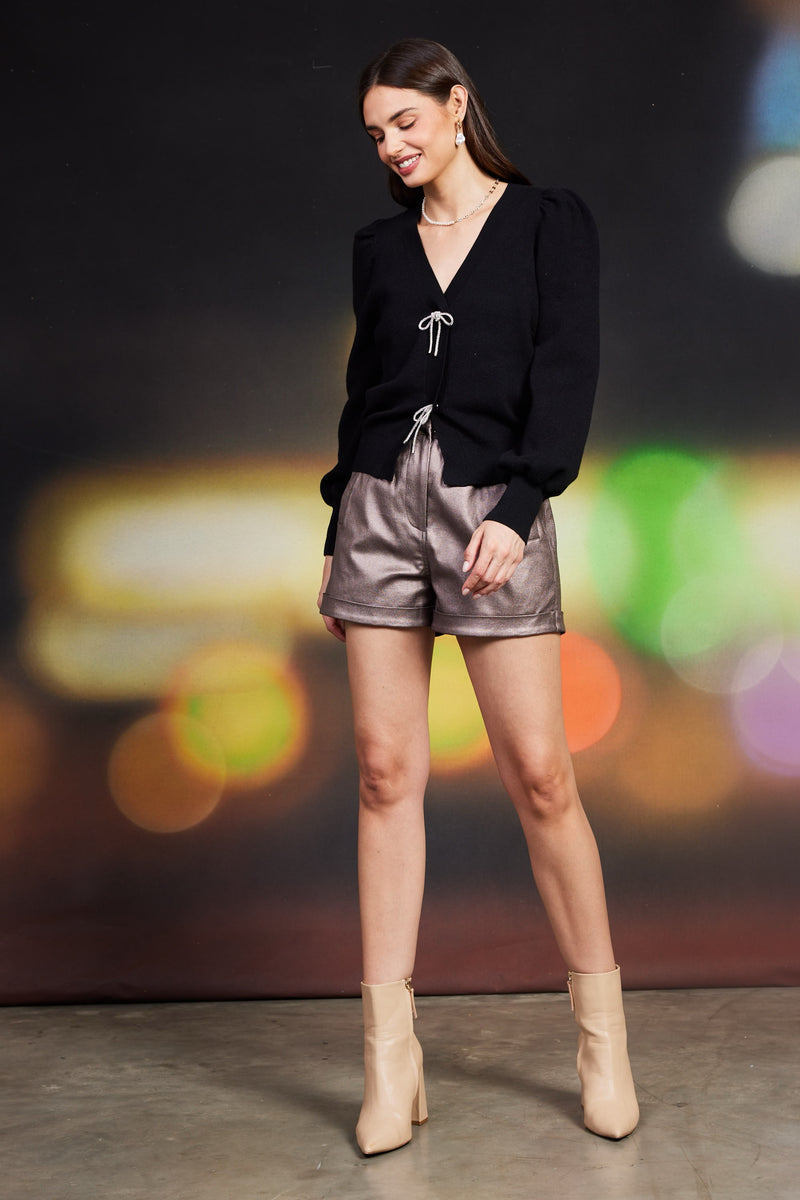 Elena Elastic Short Faux Leather Bronze – Mapel Boutique