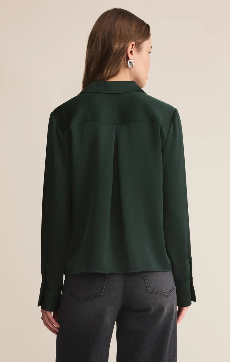 Ana Satin Button Up Garland Green – Mapel Boutique